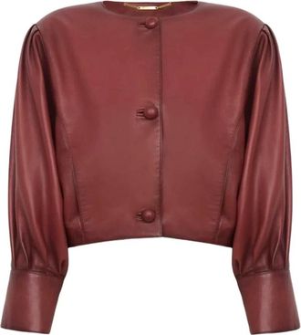 Chlo&eacute; Femme, Vestes, Brun, Taille: 38 FR Veste Courte Sans Col en Cuir