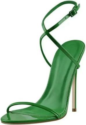 Generic YUJIEBB Sandales sexy &agrave; lacets en cuir verni pointu une ligne de pied nude pour femme, Vert, 36.5 EU