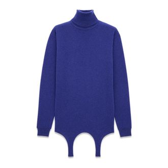 Saint Laurent Blauer Rippstrick-Kaschmirpullover - - Knitwear - Damen - Blau - S