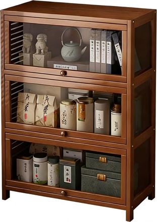 Generic K&uuml;chen-Sideboard mit Glast&uuml;ren, dreistufiger Aufbewahrungsschrank, ideal zum Ordnen neben Teetischen oder in Ecken.(Tea Brown)