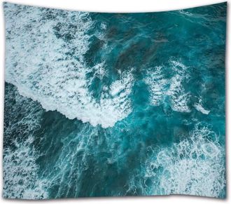 A.Monamour Wanddekor Wandbild Vorhang Wandteppiche Blaue Meer Oberfläche Ozean Welle Blau Wasser Textur Kunstdruck Stoff Wandbehang Tapisserie Wand Decors Vorhän