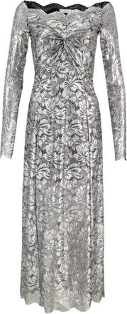 Paco Rabanne Femme, Robes, Gris, Taille: 38 FR Foil Lace Long Dress