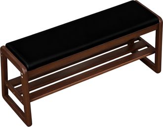 Generic Sitzbank mit Stauraum Rahmen Aus Gummibaumholz mit Stauraum Unter Dem Sitz Schuhbank mit Sitzfl&auml;che Sitzkissen Aus PU-Leder f&uuml;r Porch, Wohnzimmer, Sch