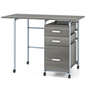 Giantex Faltbarer Schreibtisch mit Rollen, Computertisch mit 3 Schubladen, 105 x 50 x 74 cm, f&uuml;r Home-Office, Wohnzimmer, Schlafzimmer (Grau)