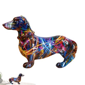 Generico Gemalte Hundestatue, Hundestatue, buntes Hund, Tierdisplay aus Kunstharz, handgefertigt, der modernen Pop-Art | D