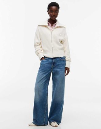 Tommy Hilfiger Strickpullover im Cardigan-Strick mit Rei&szlig;verschluss in Ivory Petal-Gelb