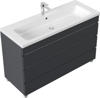 Magnolia Home Stand Badm&ouml;bel Via 120 SoftClose grafit mit 3 grifflosen Schubladen