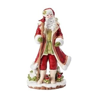 Fitz and Floyd Weihnachtsstern, Weihnachtsmann mit Stab, Kardinalvogel, Keramikfigur, Weihnachts-Sammeldekoration, 44 cm