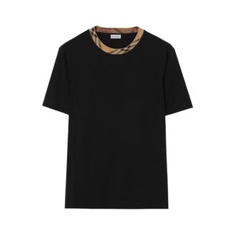 Burberry Check Trim Baumwoll-T-Shirt - - Tops - Herren - Schwarzk - L