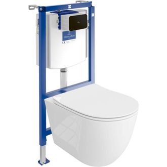 Domino VILLEROY&BOCH WC Set mit Vorwandelement, Wand-WC und Sp&uuml;lknopf