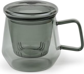 Bredemeijer Teeglas 350 ml mit Glas-Teefilter & Glasdeckel - einwandige transparent-schwarze Tea for One Glas-Teetasse f&uuml;r 1 Tasse losen Tee