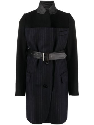 sacai blazer ceintur&eacute; &agrave; fines rayures - Noir
