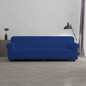 Italian Bed Linen Schöner bielastischer Sofabezug für 4-Sitzer, ausziehbar 220-270 cm, elastischer Sesselbezug mit konturierten Armlehnen, waschbar, elektrisches Blau