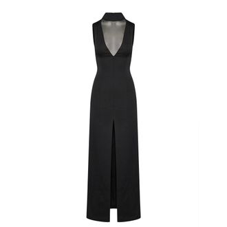 John Richmond Langes Kleid mit tiefem V-Ausschnitt und Frontschlitz - - Dresses - Damen - Schwarzk - L