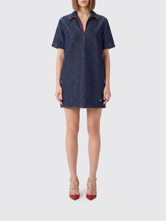 Valentino Garavani Mini-robe chemisier en denim de coton &agrave; manches courtes