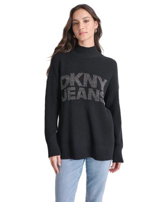 DKNY Womens Logo Printed Shaker, Black, Medium