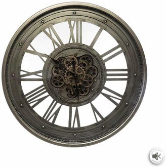 Atmosphera Atmosphera - Pendule murale m&eacute;canisme apparent en m&eacute;tal vieilli D 80 cm - M&eacute;canisme silencieux - Chiffres romains - Pour d&eacute;coration int&eacute;rieure