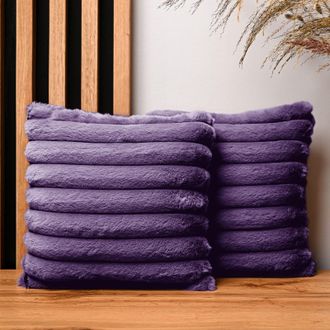 MG Design 2er Set Kissenbezüge 30 x 30 cm in Violett - mit Reißverschluss, langflorige Fell-Haptik, weich & Cosy, pflegeleicht