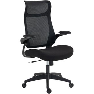 HOMCOM Chaise de bureau - HOMCOM - accoudoirs relevables 3D, hauteur r&eacute;glable, pivotant &agrave; 360&deg; - tissu en maille - 64x65x108-118cm - noir