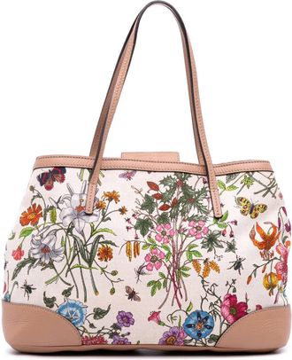 Gucci Shopper - Medium Canvas Flora Tote - Gr. unisize - in Weiß - für Damen