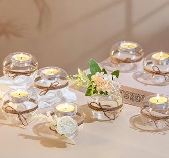 Nuptio 8 Pi&egrave;ces Bougeoirs en Verre Clair de Bougie Chauffe-Plat, 2 Genres Dutilisation Porte-Bougie Votive, D&eacute;coration de Table pour Mariage, F&ecirc;te, Aromath&eacute;r