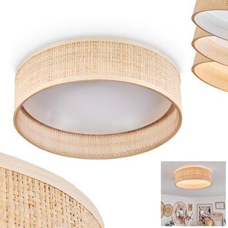 HOFSTEIN LED Deckenleuchte Wynona, dimmbare Deckenlampe aus Rattan/Kunststoff in Natur/Weiß, über herkömmlichen Lichtschalter dimmbar, Leuchte im skandinavisch