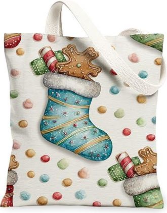 Generic Sacs fourre-tout en toile avec impression festive, sacs &agrave; provisions r&eacute;utilisables, mignons, fantaisistes, l&eacute;gers, lavables, Bleu, 13x15 Inch