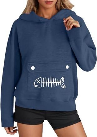 Generic Vestes &agrave; capuche pour femmes 2026 - Doubl&eacute;es en polaire - Col rond - Tendance dautomne - D&eacute;contract&eacute; - Pull &agrave; cordon de serrage, bleu, 3XL