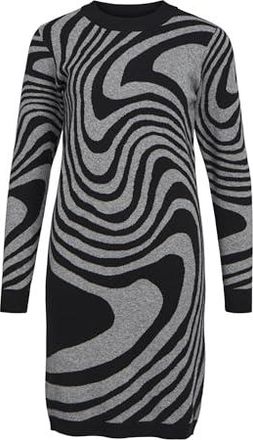 Object Objray L/S Knit Dress AOP Noos Robe en Tricot, Noir/Motif : Gris Moyen mélangé, zèbre, M Femmes