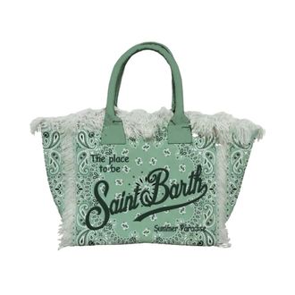 MC2 Saint Barth Femme, Sacs, Vert, Taille: ONE Size Sac &agrave; bandouli&egrave;re en toile &agrave; franges avec logo