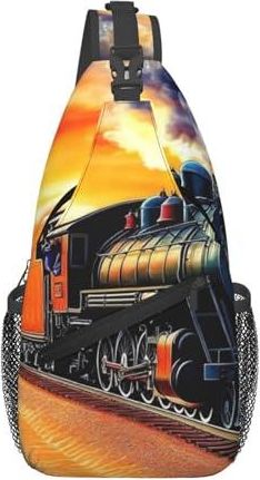 Generic Sac &agrave; bandouli&egrave;re r&eacute;tro Locomotive &agrave; vapeur d&eacute;sert, coucher de soleil rocher, sac &agrave; bandouli&egrave;re de voyage, sac &agrave; dos &agrave; bandouli&egrave;re pour homme, sac &agrave; d
