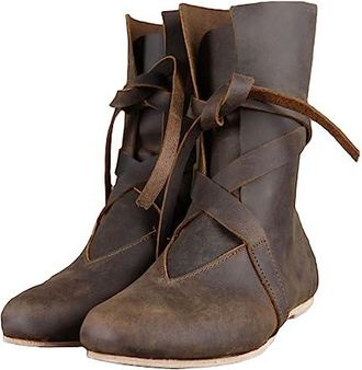 ORANDESIGNE Vintage Bout Rond Talon Chunky Bottes Médiéval Knight Pirate Bottes Mi-Mollet en Cuir PU Cowboy Bottes pour Hommes Bottes De Sport Décontractées en Pl