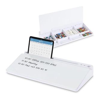 Relaxdays Schreibtisch Organizer mit Whiteboard, 8 F&auml;cher, Kunststoff, Glas, HBT: 5,5 x 40 x 18 cm, B&uuml;ro-Organizer, wei&szlig;