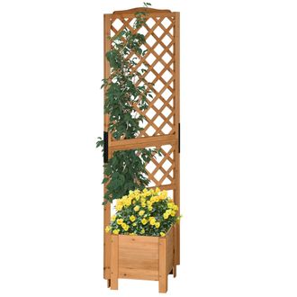 OUTSUNNY Quadratischer Blumenkasten mit Rankgitter auf F&uuml;&szlig;en f&uuml;r Blumen Pflanzen - Abm. 54,5L x 52l x 180H cm - Holz Tanne vorge&ouml;lt
