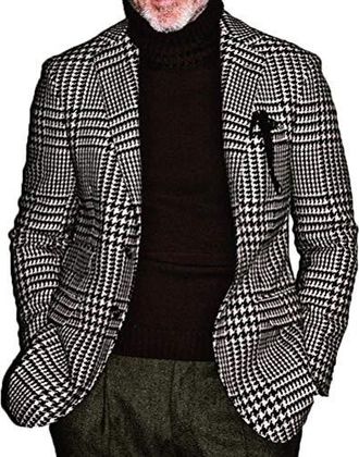 Minetom Blazer Homme Slim Fit Formal Blazer avec Un Bouton Veste Mariage daffaires Bal Blazer Vestons À Carreaux Automne Hiver B Plaid M