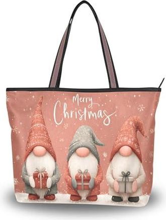 Alaza Grand sac fourre-tout, sac à bandoulière pour femme, sac à main décontracté, sac à main décontracté, nains de Noël avec poches zippées, L, Nain I23601