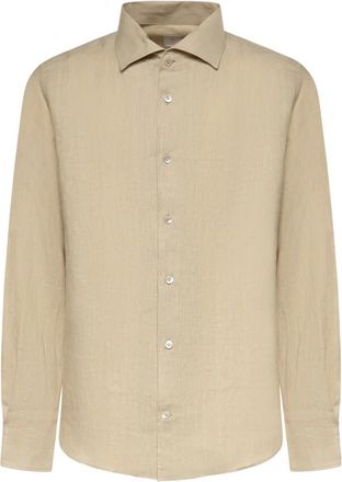 Eleventy Homme, Chemises, Beige, Taille: XL Chemise Boutonn&eacute;e Ray&eacute;e en Lin