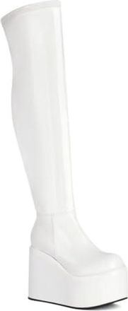 Generic Bottes longues &agrave; talon compens&eacute; &agrave; bout rond pour femme avec fermeture &eacute;clair lat&eacute;rale, blanc, 39.5 EU