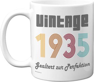 Stuff4 90. Geburtstagsgeschenke - Vintage 1935 Gealtert zur Perfektion Tasse - Geburtstag Retro Tasse für Männer und Frauen, 325 ml Premium-Keramiktasse, Spü