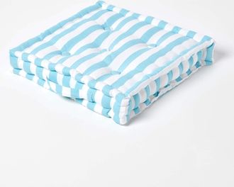 Homescapes dekoratives Sitzkissen Stuhlkissen Sitzerhöhung Stuhlauflage Stripes, hellblau, 50 x 50 cm, 100% Reine Baumwolle mit Polyester Füllung