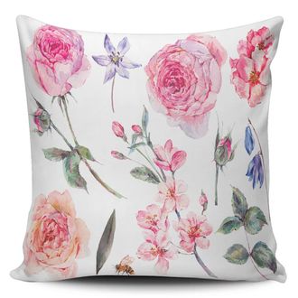 Generic Frühlingsrosa Rosen, Blätter, Zweige, Blüten, Bienen, Wildblumen, Botanik Dekokissen Mit Reißverschluss Kissenhülle Weich Kissenhüllen Für Bett Sofa H