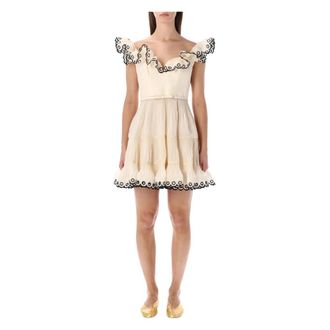 Zimmermann Besticktes Mini-Kleid mit R&uuml;schen - - Dresses - Damen - Wei&szlig; - S