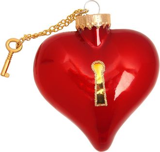 Krebs Glas Lauscha Weihnachtsdekoration/Christbaumschmuck aus Glas - Herz mit goldenem Schl&uuml;ssel & Kette - Farbe: Rot - Gr&ouml;&szlig;e: ca. 8 cm