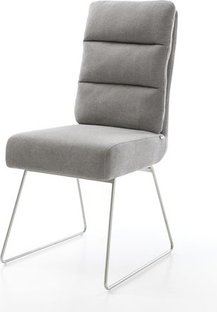 DELIFE Esszimmerstuhl Pela-Flex Strukturstoff Soft Grau Kufengestell Edelstahl Taschenfederkern, Esszimmerst&uuml;hle