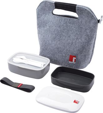 Bergner Set HERMETICO 2 Schichten 1200 ml + Besteck + Tasche isotermica Filz grau/schwarz Walking Business Edelstahl