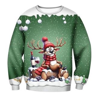 Generic Sweat de Noël amusant pour homme - Pull graphique de Père Noël tendance à col rond - Pull dhiver chaud à manches longues - Chemises surdimensionnées e