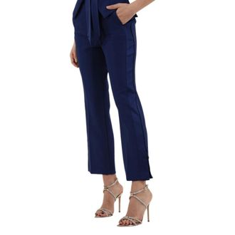Elisabetta Franchi Femme, Pantalons, Bleu, Taille: 44 FR Pantalon de smoking en crêpe bleu marine