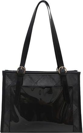 Generic Sac fourre-tout Ita pour femme, sac à main en cuir synthétique avec insert en maille et épingle, Noir, 11inch
