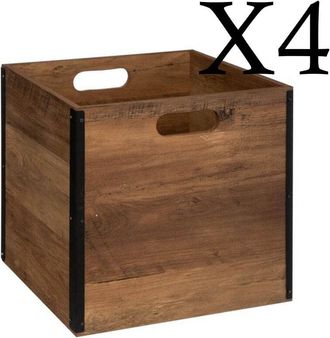 PEGANE Pegane - Lot de 4 boites de rangement MDF 31x31cm - Syst&egrave;me personnalisable avec poign&eacute;e - Pour espaces de rangement optimis&eacute;s