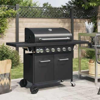 vidaXL Vidaxl - Barbecue gril &agrave; gaz avec 7 br&ucirc;leurs noir acier enduit de poudre